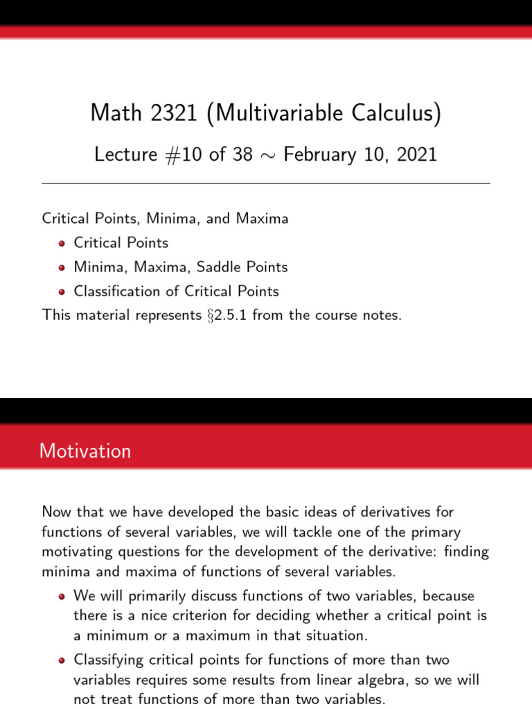 2321 Lecture 10 Minima Maxima Classification | PDF | Teaching Methods & Materials