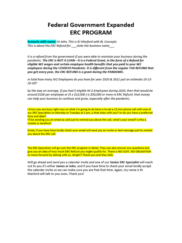 ERC Program Script (Updated) | PDF