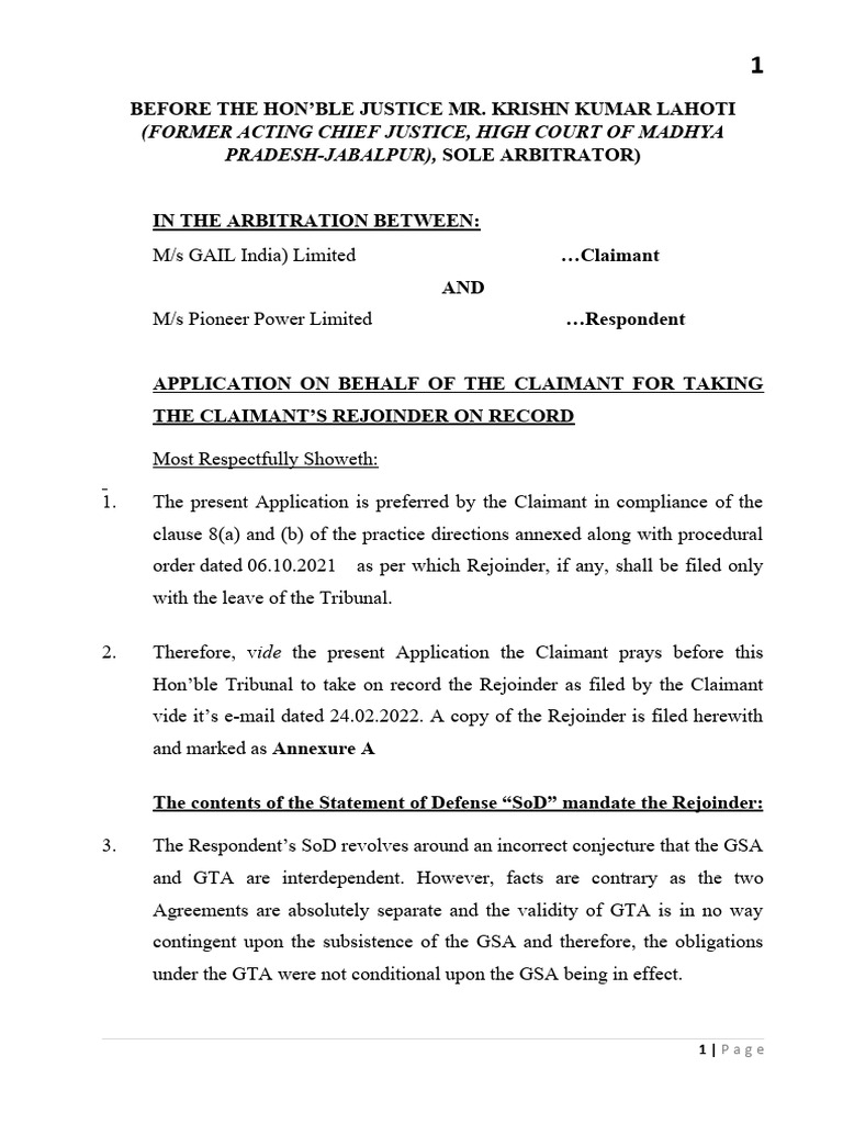 Application For Rejoinder-GAIL | PDF