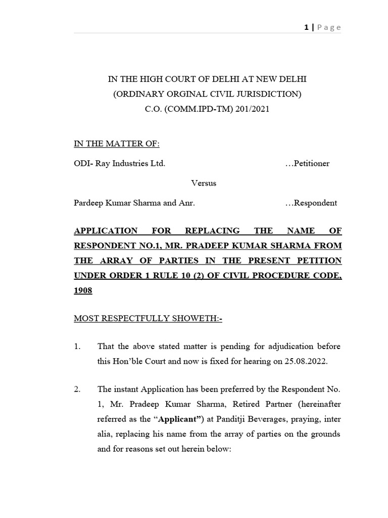 Application of Amendment of Parties (Panditiji Bev.) | PDF
