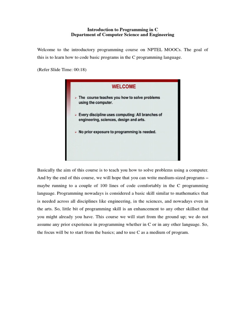 Introduction To Programming in C Department of Computer Science and ...