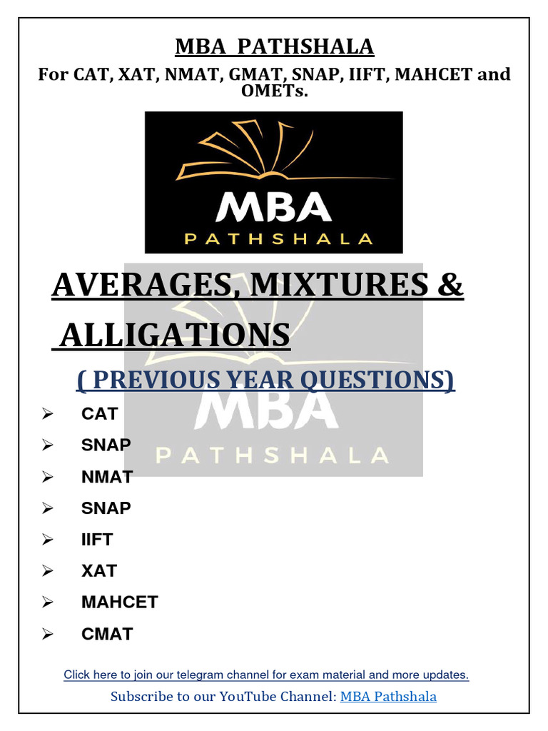 Averages Mixtures Alligations Cat Previous Year Questions Pdf