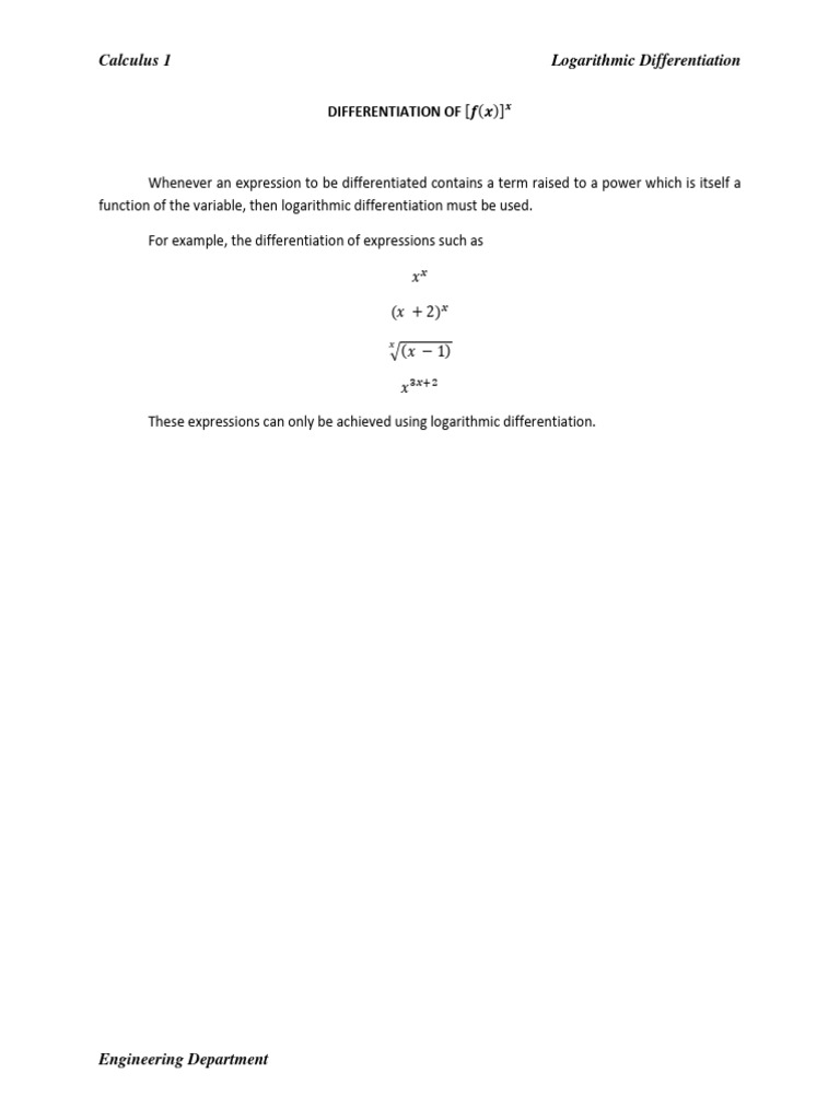 Logarithmic Differentiation Techniques | PDF | Derivative | Function (Mathematics)
