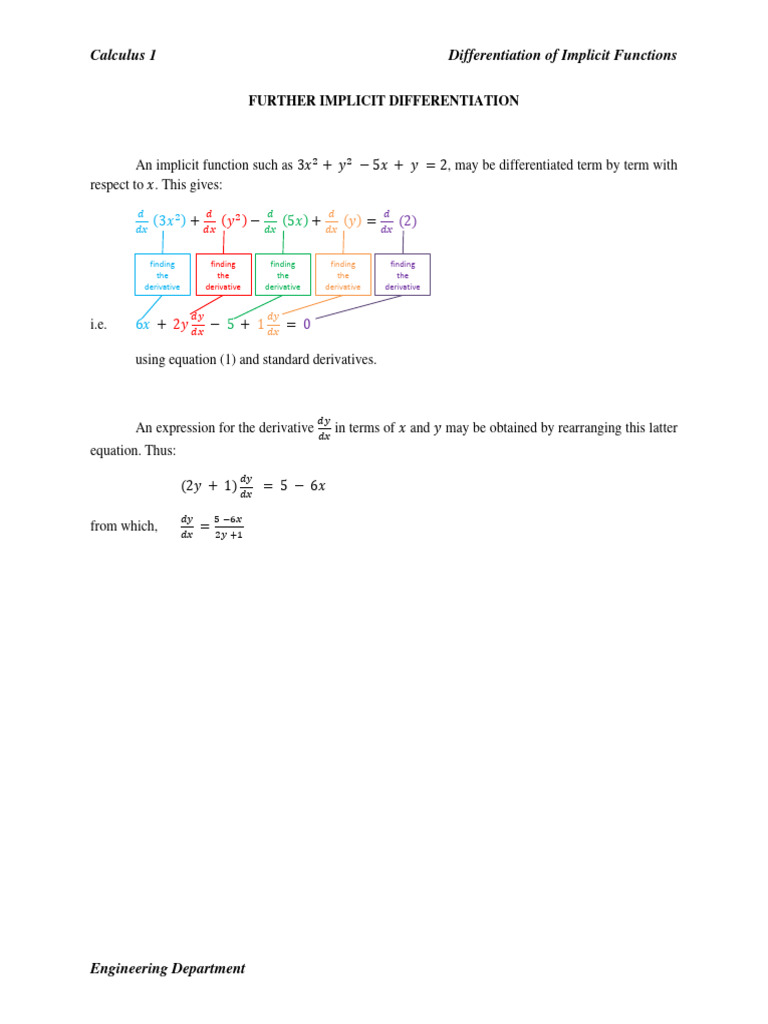 5.4 Further Implicit Differentiation | PDF | Derivative | Function ...