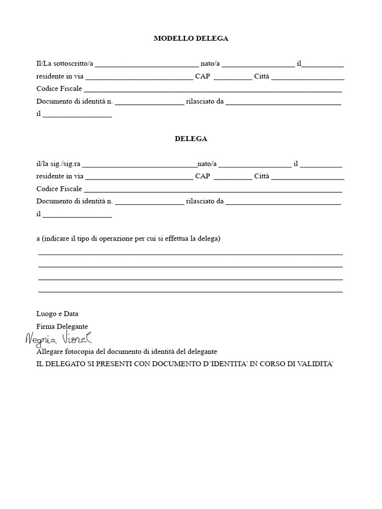 Modello Di Delega Generica | PDF