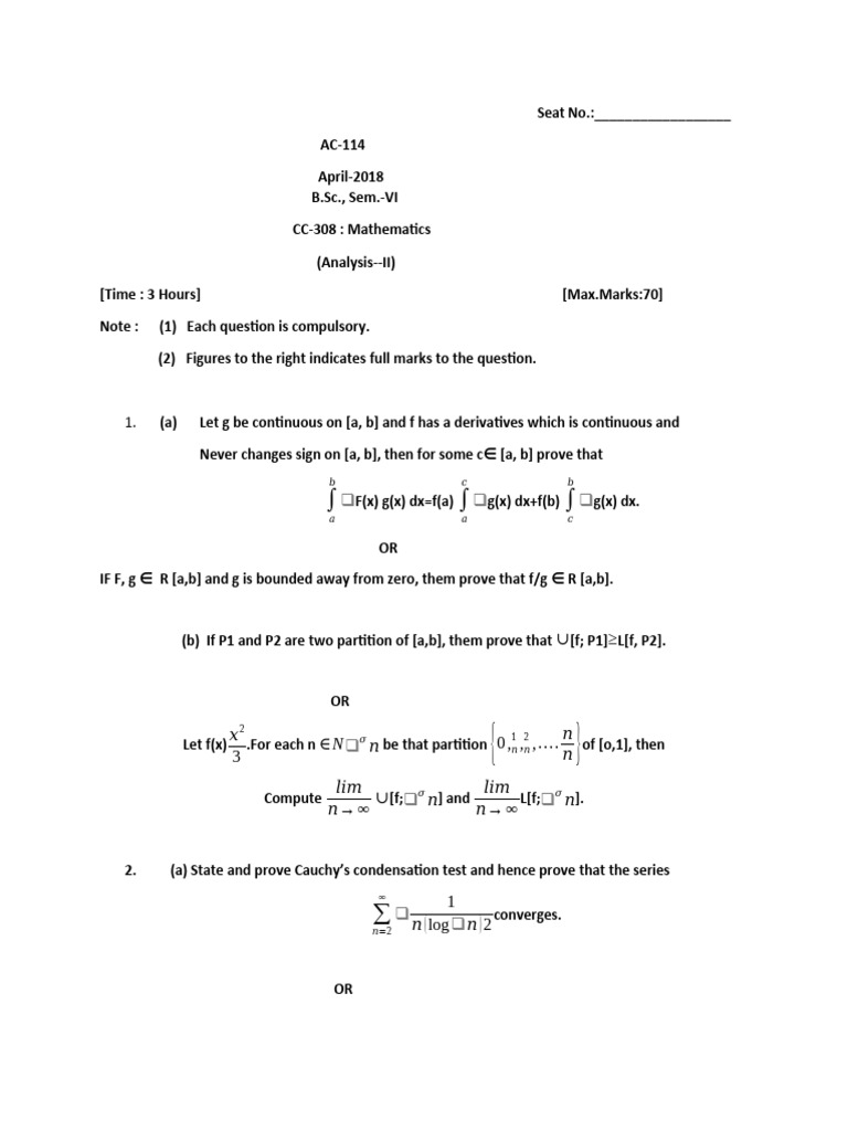 Seat No 1 | PDF | Limit (Mathematics) | Functions And Mappings