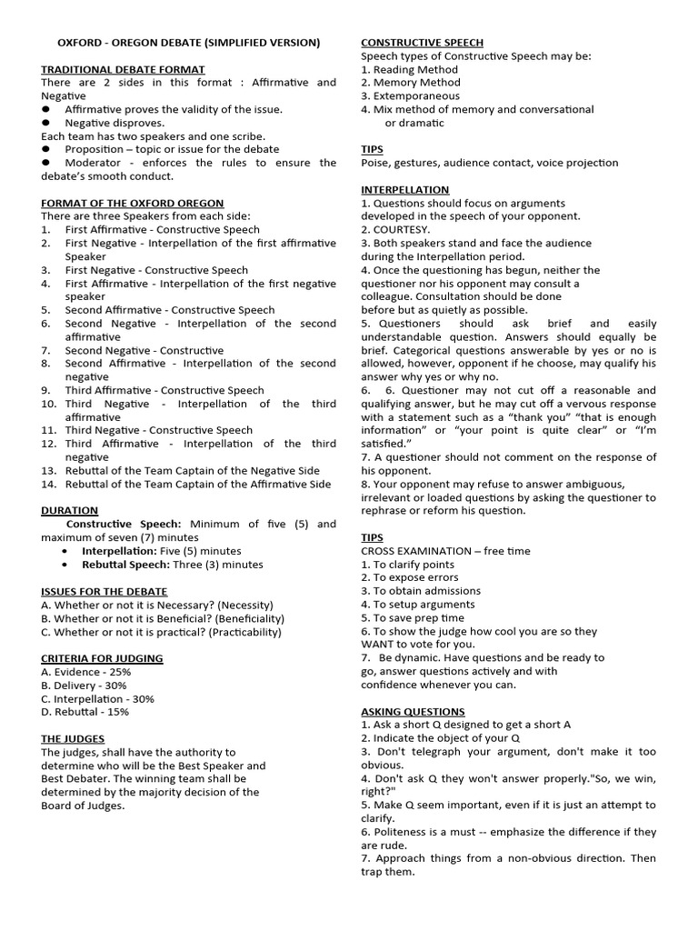 OXFORD - OREGON DEBATE (SIMPLIFIED VERSION) | PDF | Human Communication