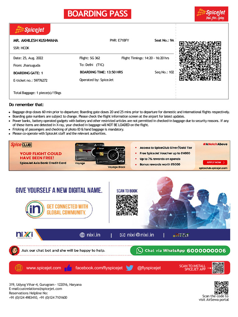 Boarding Pass PNR E71BFY25 Aug 2022JharsugudatoDelhiforMR - AKHILESHKUSHWAHA | PDF