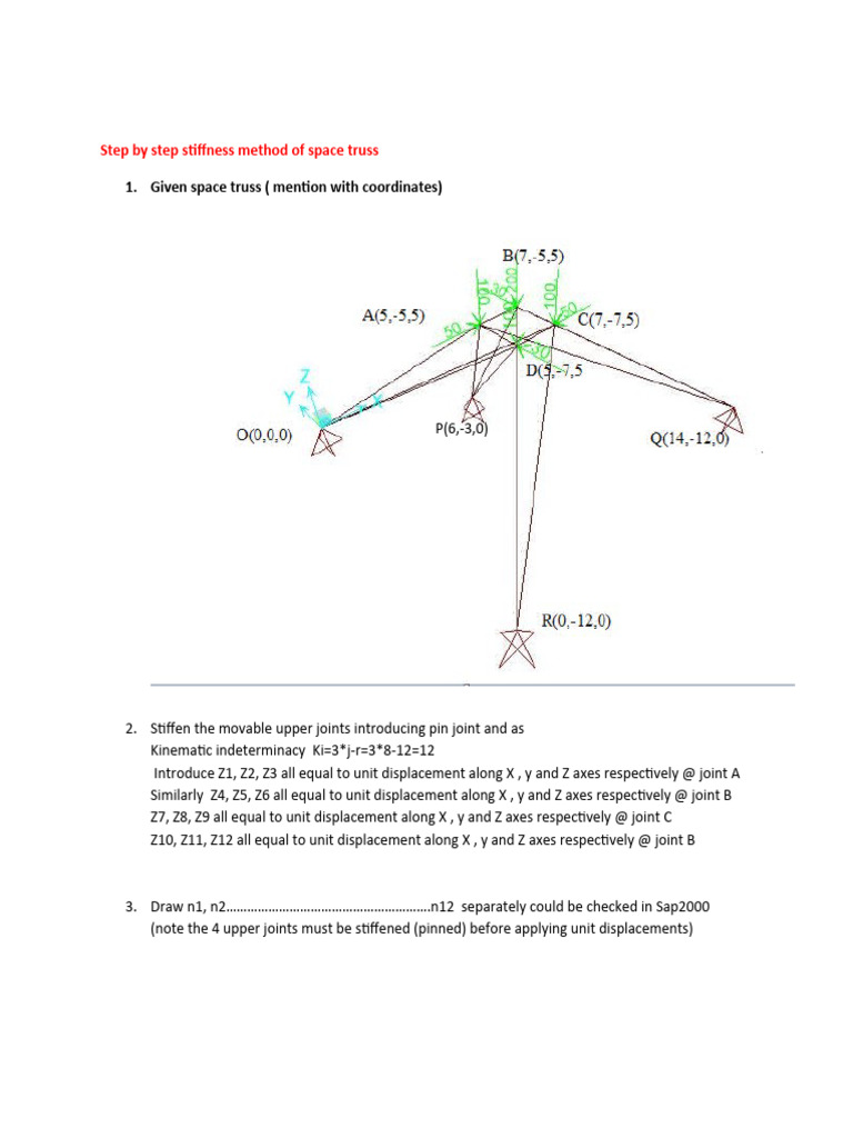 Step by step stiffness method of space truss | PDF