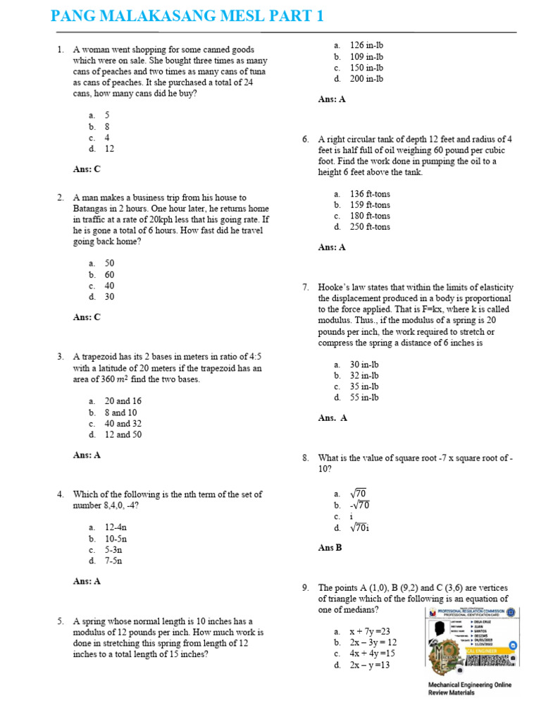 Pang Malakasang Mesl Problem Part 1 | PDF