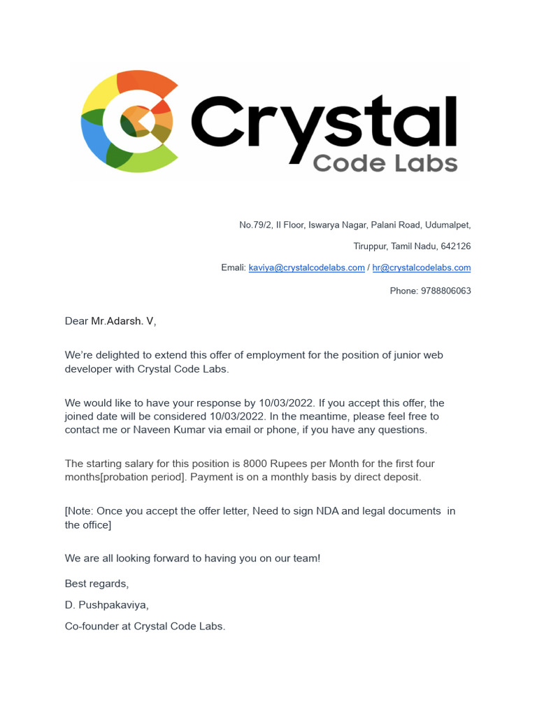 Job Offer for Junior Web Developer | PDF