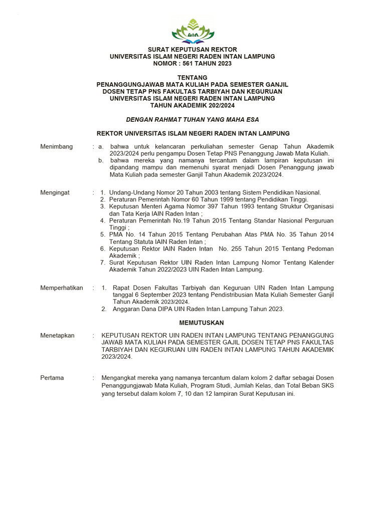 SK Rektor 561 Tahun 2023 2 | PDF