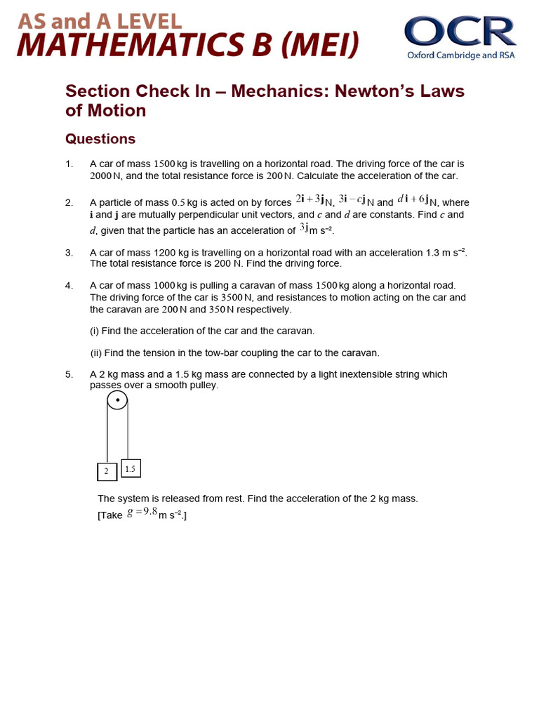 Newton's Laws of Motion Exercises | PDF | Force | Mass