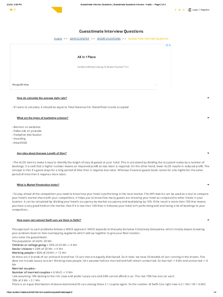 Guesstimate Interview Questions - Guesstimate Questions Answers - Avatto - Page 2 of 3 | PDF ...