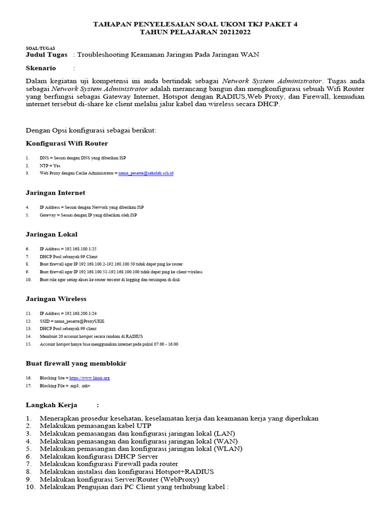 Modul Ringkas UKK TKJ Paket 4 Tahun 2022 | PDF