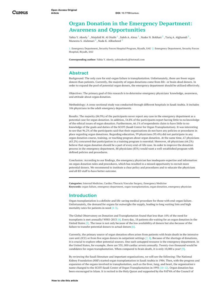 Organ Donation Article | PDF | Organ Donation | Organ Transplantation