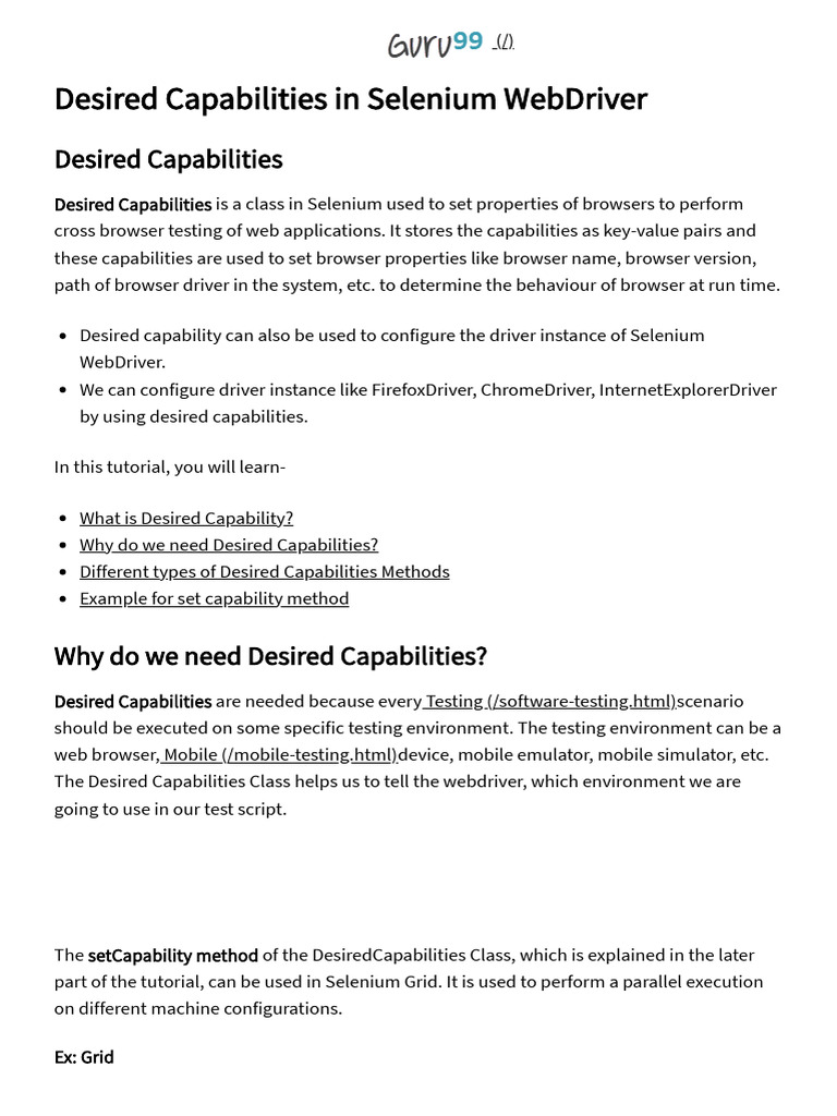 Desired Capabilities in Selenium WebDriver | PDF | Selenium (Software) | Software