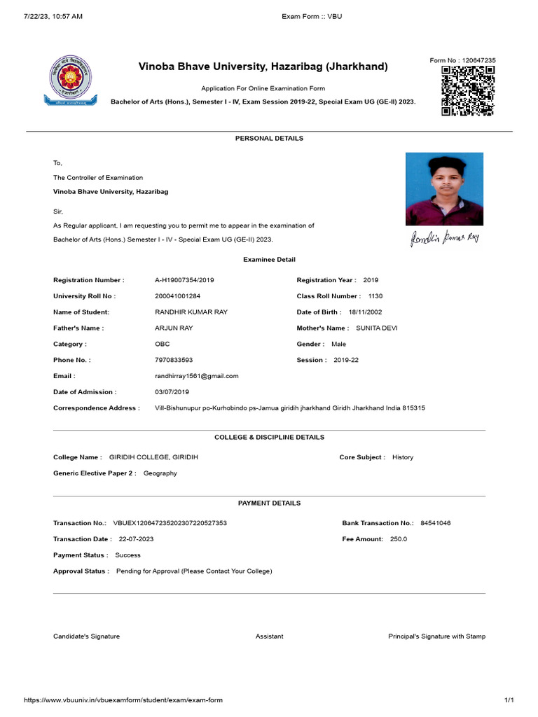 Exam Form - VBU | PDF