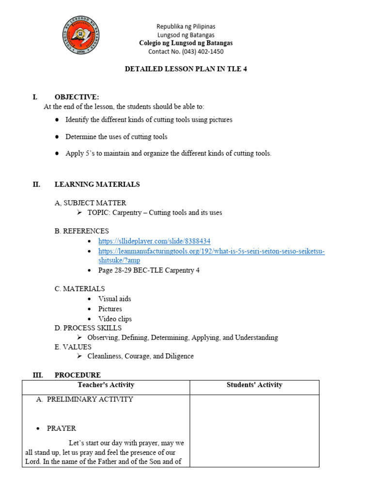 LP Tle | PDF | Cutting | Secondary Sector Of The Economy