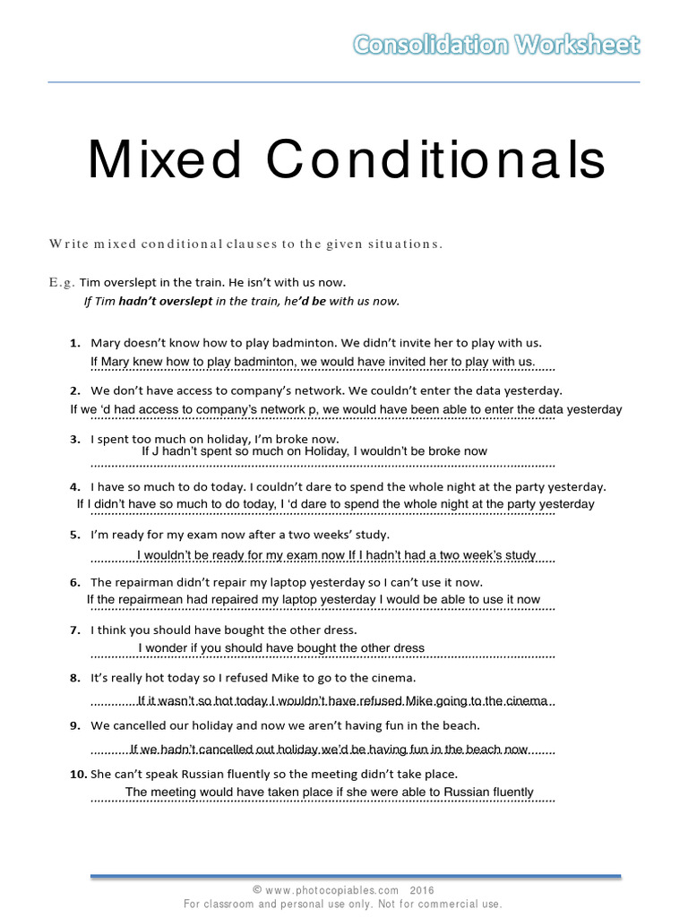 Mixed Conditionals - Consolidation Worksheet | PDF