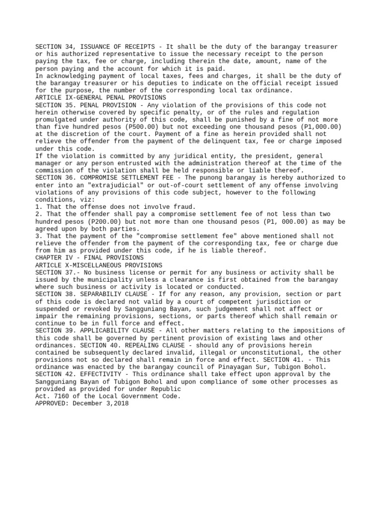 Barangay Revenue Code | Download Free PDF | Fine (Penalty) | Governance