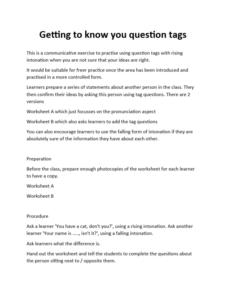 Getting To Know You Question Tags | PDF