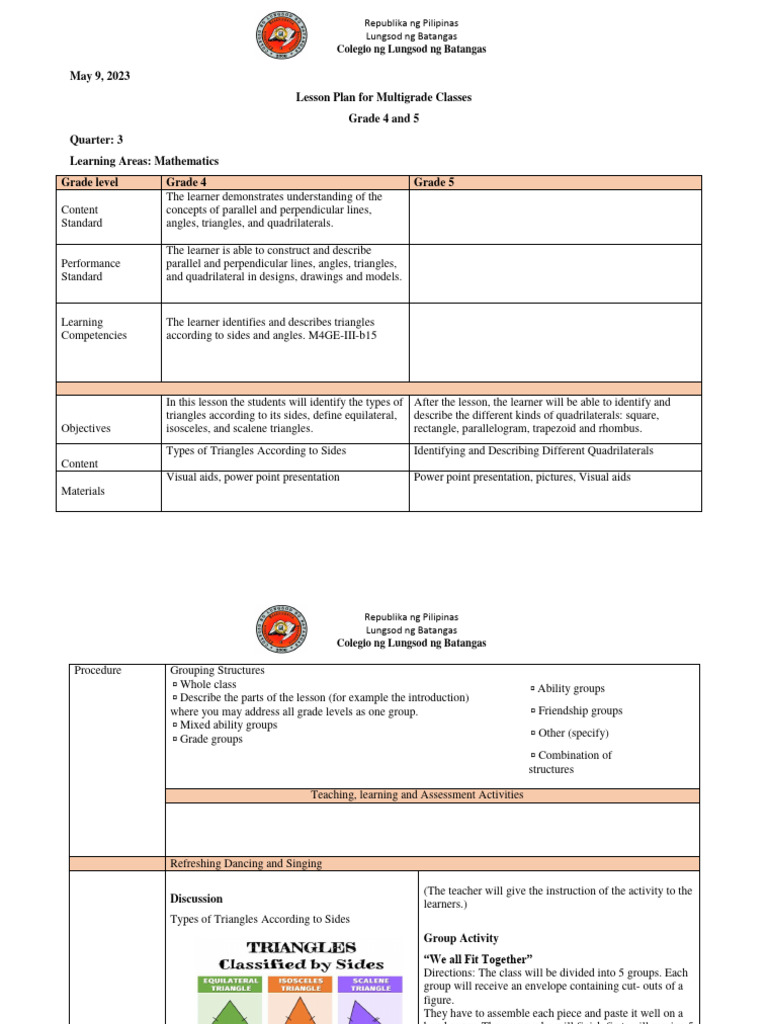 LP For Multigrade Classes | Download Free PDF | Rectangle | Triangle