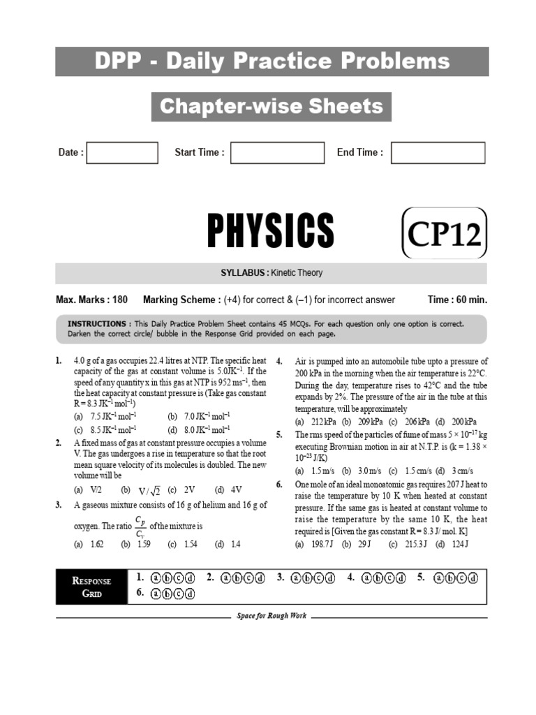 Physics: DPP - Daily Practice Problems | PDF | Gases | Temperature