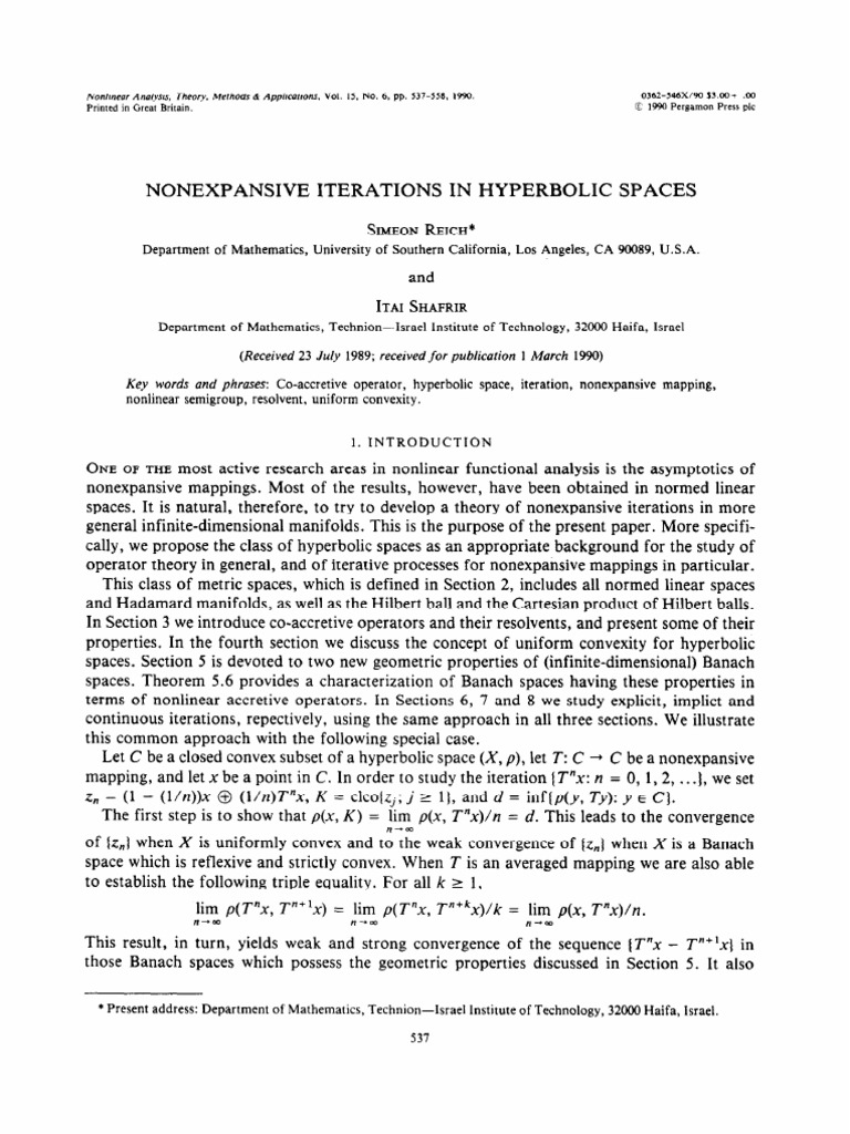 1990 - Nonexpansive Iterations in Hyperbolic Spaces | PDF | Banach Space | Hilbert Space