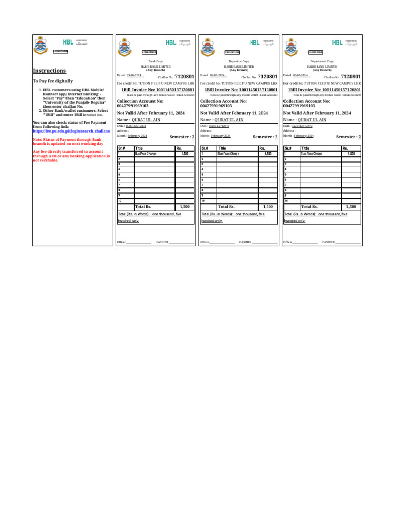 Fee - Pu.edu - PK Login Print Challan Transport 7120801 1 3520142712872 ...