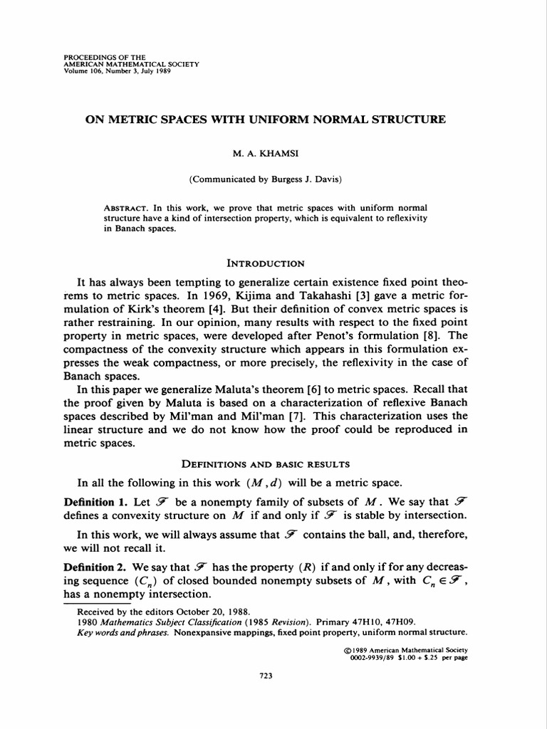 1989 On Metric Spaces With Uniform Normal Structure Pdf Banach