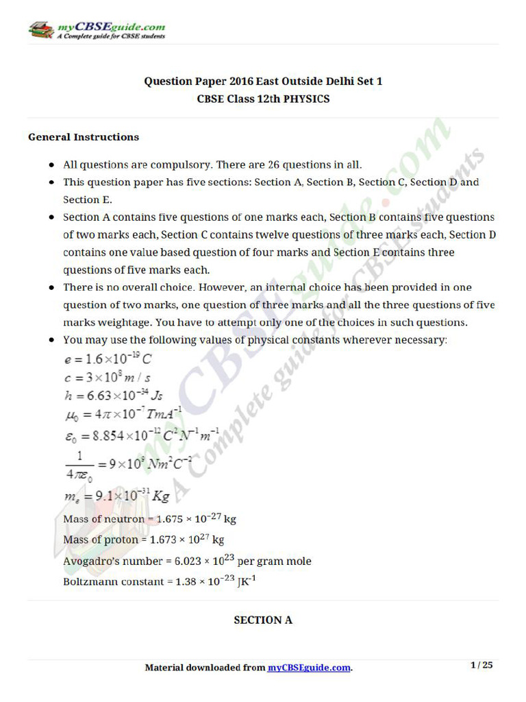 12 Physics Lyp 2016 East Outside Delhi Set1 Pdf 