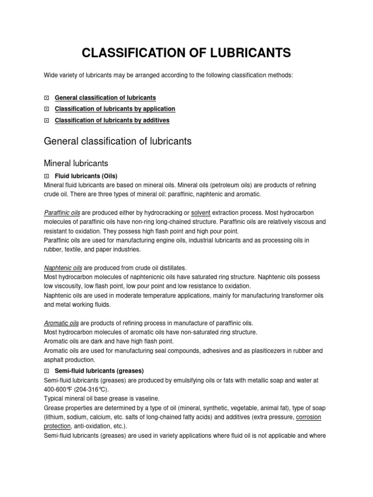 Classification of Lubricants | PDF | Lubricant | Oil