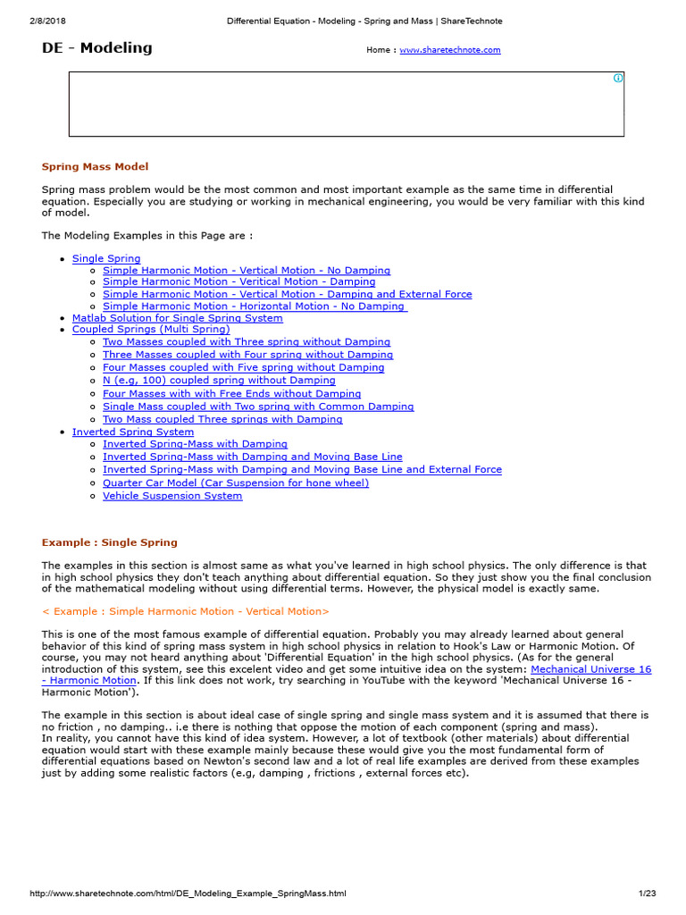 Differential Equation - Modeling - Spring and Mass - ShareTechnote ...