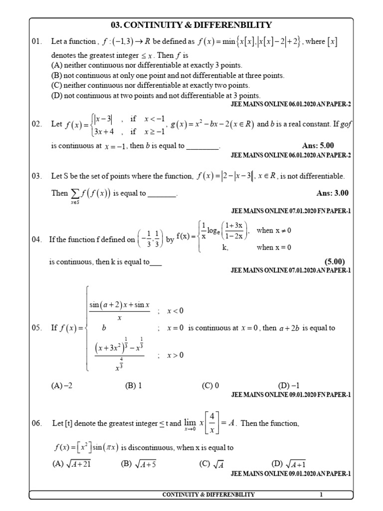03 Continuity & Differenbility | PDF | Teaching Methods & Materials