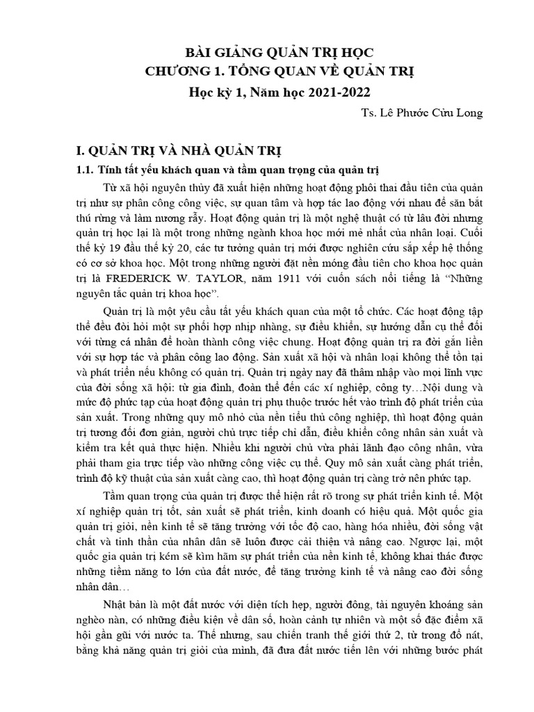 QTH - BG01.Chuong 1. Tong Quan Ve Quan Tri | PDF