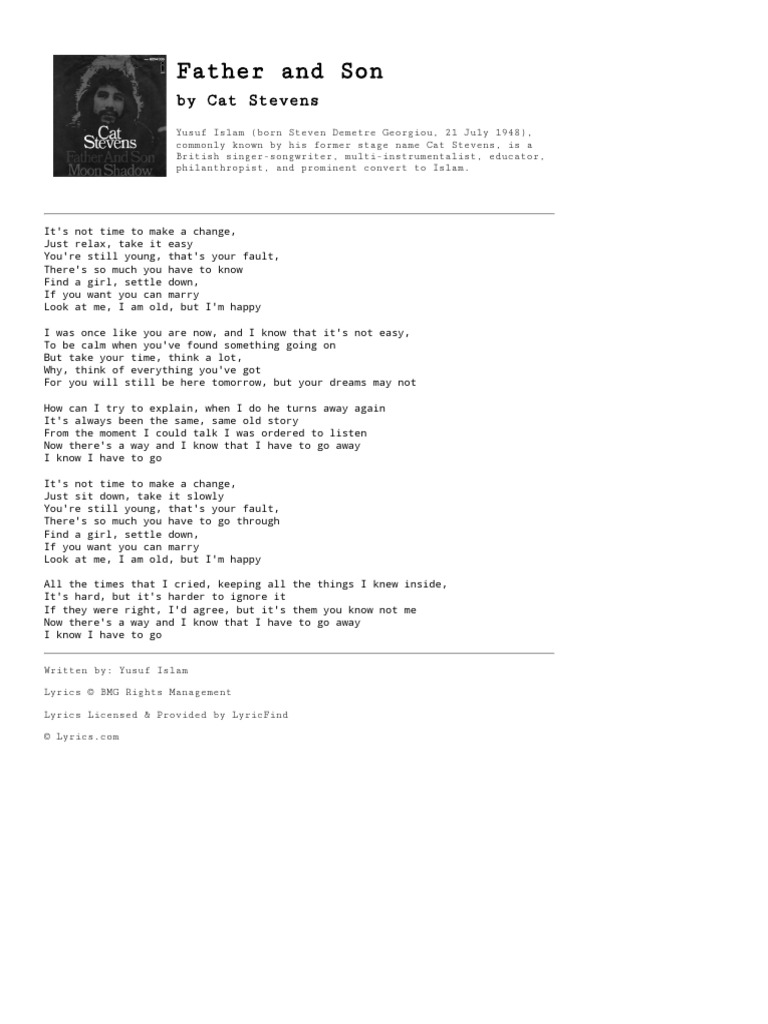 Cat Stevens' "Father and Son" Lyrics | PDF | Art