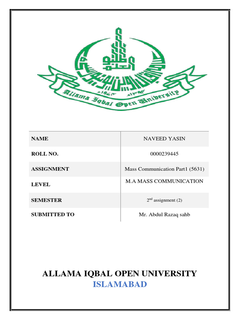 Assignment Naveed Yasin 5631 | PDF | Communication | Mass Media