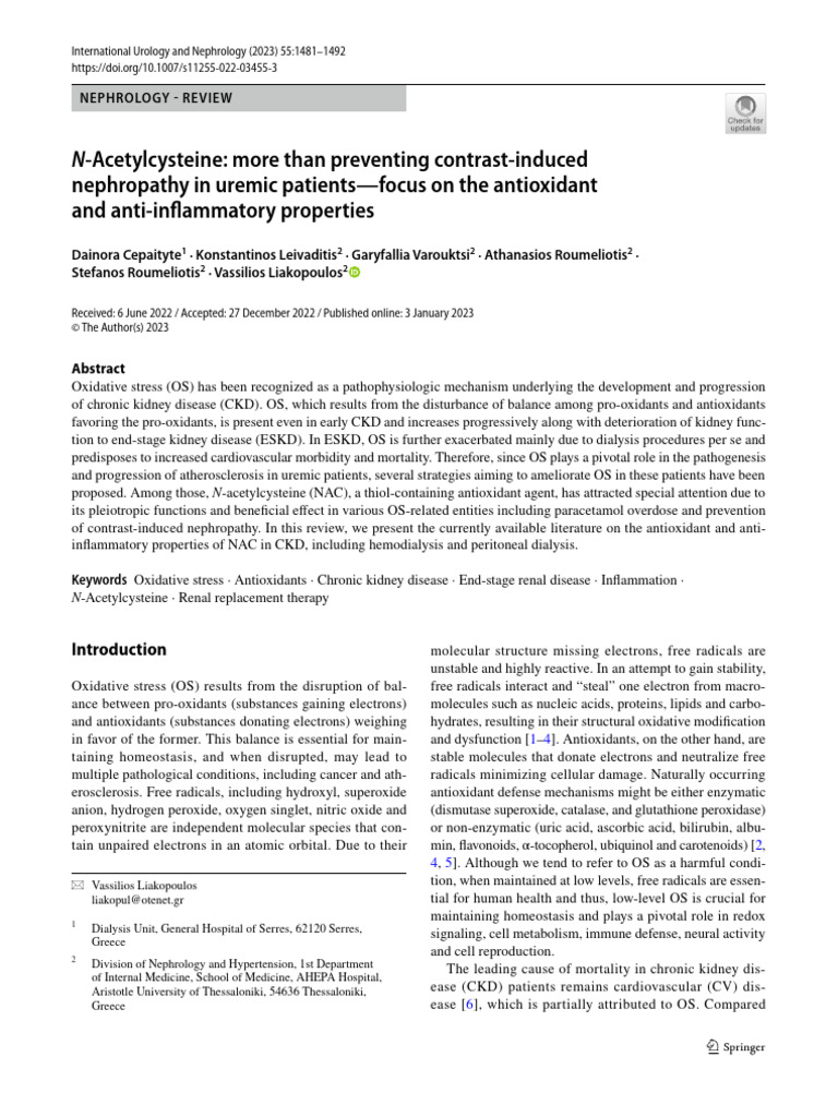 N-Acetylcysteine - More Than Preventing Contrast-Induced Nephropathy in Uremic Patients-Focus On ...