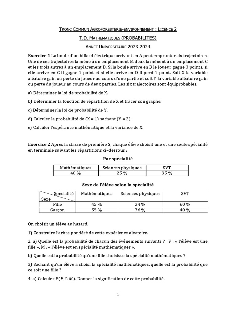TD Proba L2 Agro-Env | PDF