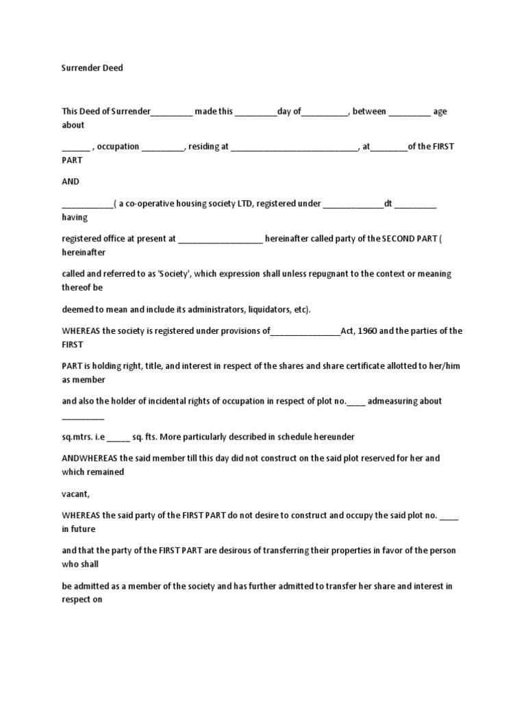 Surrender Deed | Lease | Deed