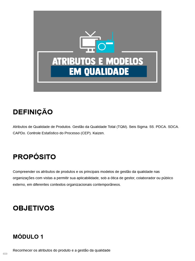 Atributos e Modelos em Qualidade | PDF | Qualidade (negócios) | Seis Sigma