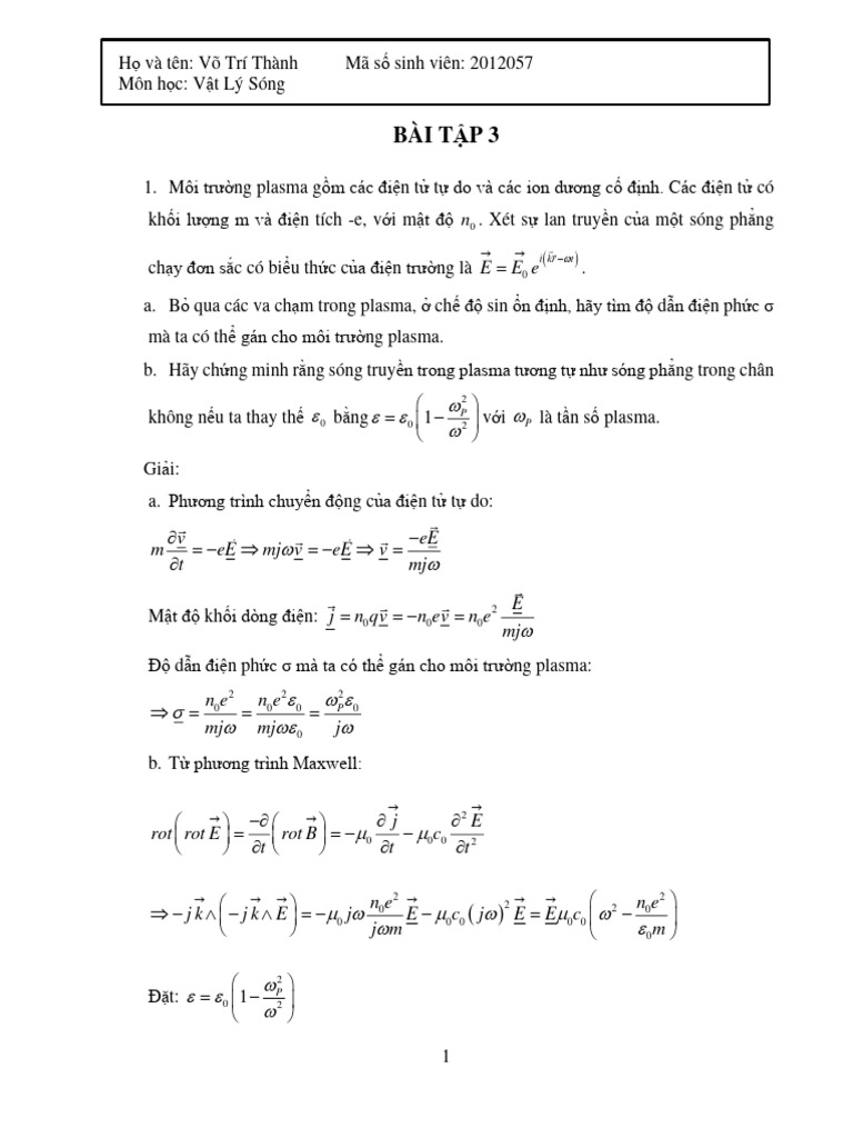 Vật lý sóng BT2 | PDF