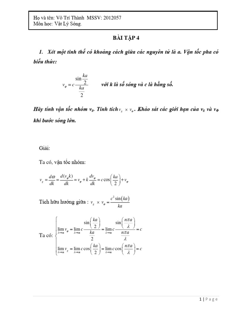 Vật lý sóng BT3 | PDF