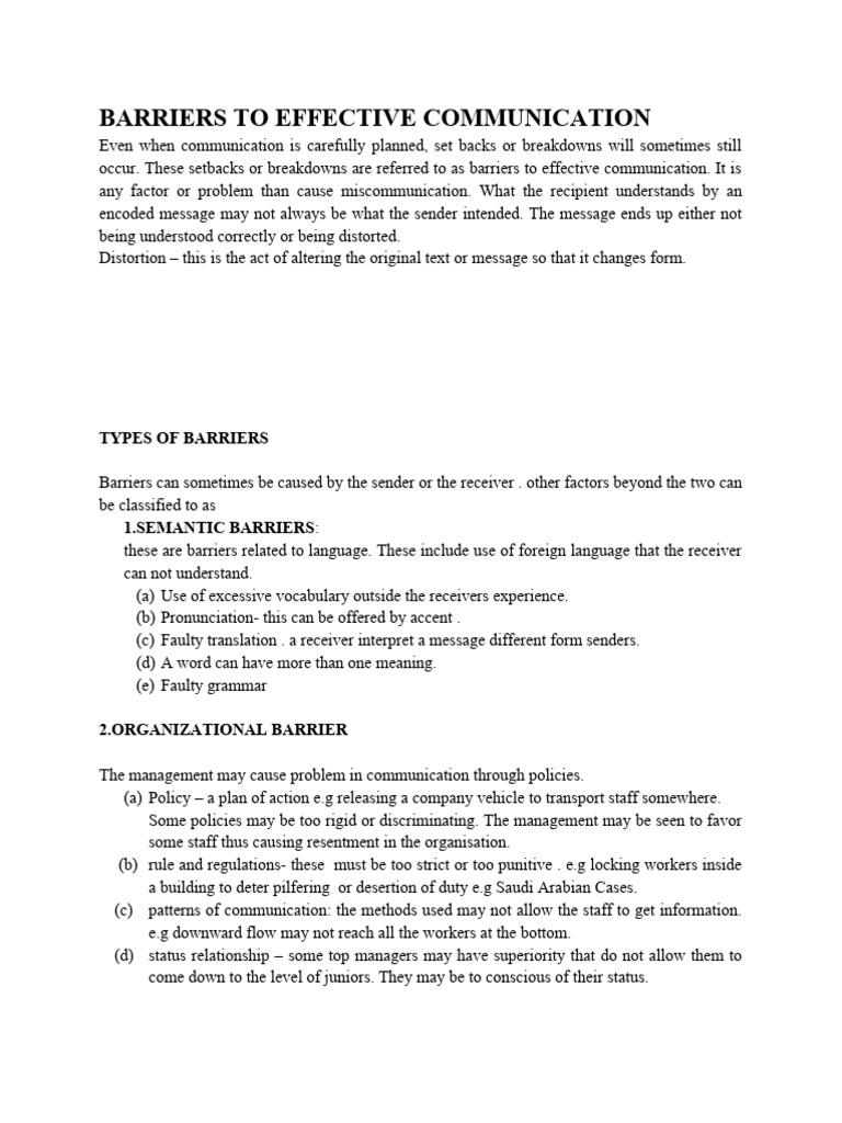 BARRIERS TO EFFECTIVE COMMUNICATION | PDF