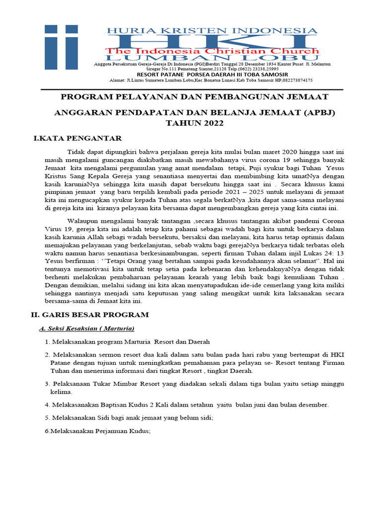 Program Jemaat HKI 2022 | PDF