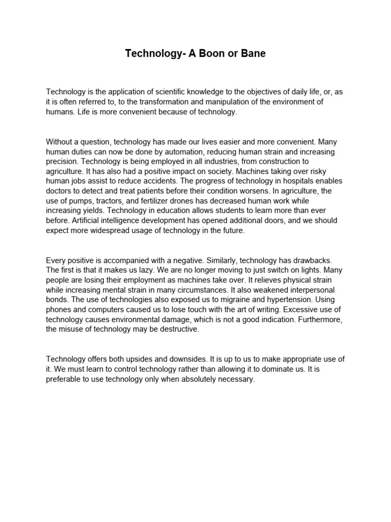 Technology - A Boon or Bane | PDF