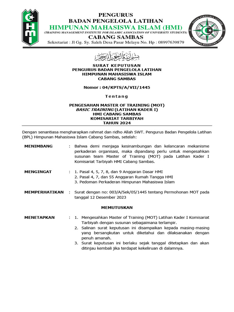 004-Sk Mot LK I Tarbiyah | PDF