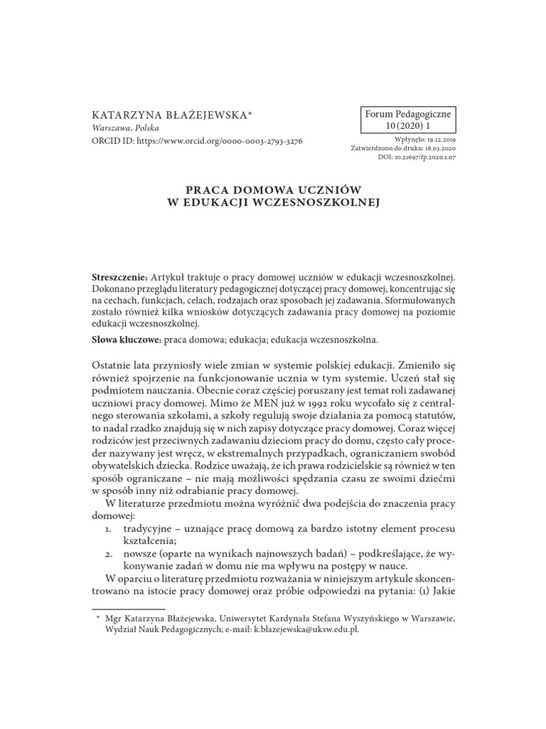 Praca Domowa Uczniów W Edukacji WCZ | PDF