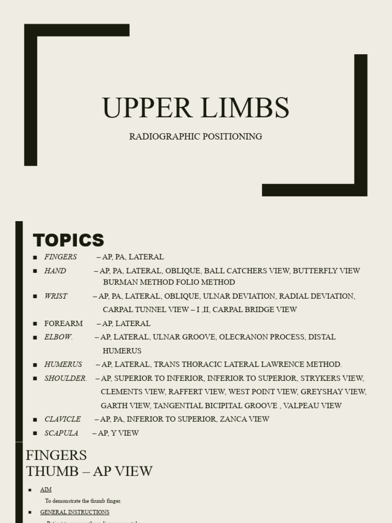 Upper Limb Positioning X Ray | PDF | Elbow | Hand